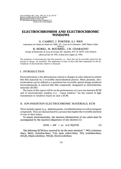 Pdf Electrochromism And Electrochromic Windows