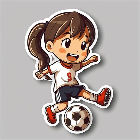 Cute Girl Playing Football Cartoon Sticker Card Premium Ai Generated