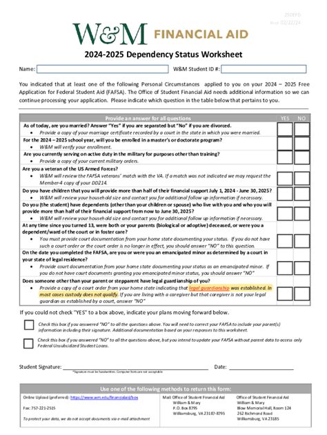 Fillable Online 24 25 Dependency Status Worksheet Fax Email Print Pdffiller