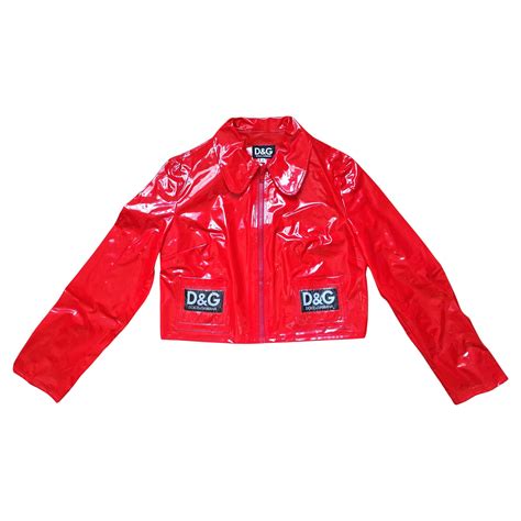 Dandg Dolce And Gabbana Crop Red Vintage 90s Wet Latex Look Logo Rain
