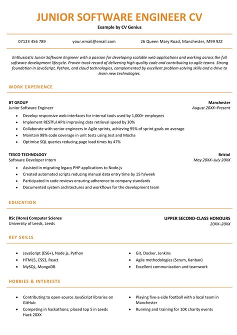 6 Uk Software Engineer Cv Templates And Writing Guide