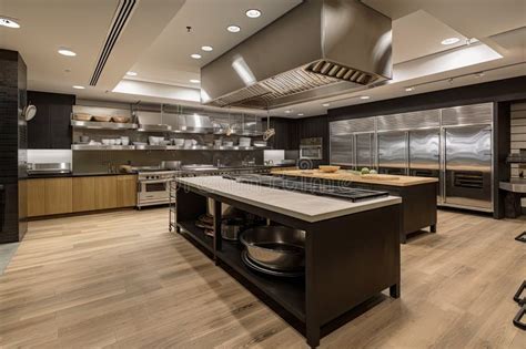 High Volume Kitchen With A Variety Of Tools And Equipment Including Commercial Appliances And