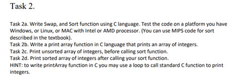 Solved Task 2 Task 2a Write Swap And Sort Function Using