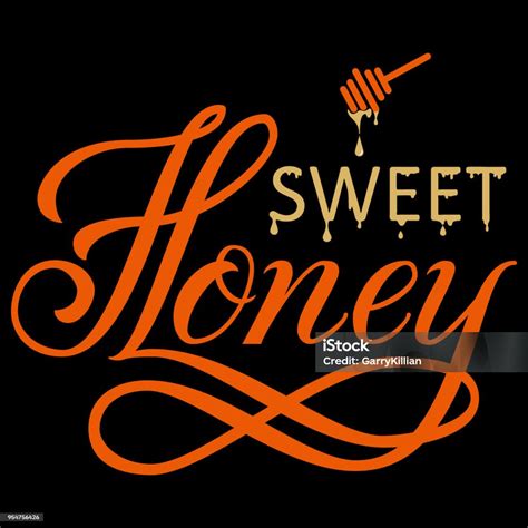 핸드 그린 달콤한 꿀 레터링입니다 우아한 현대 필기 서 예 잉크 그림 벡터 밝은 배경에 타이 포 그래피 포스터입니다 카드 초대장 인쇄 등 개념에 대한 스톡 벡터 아트 및