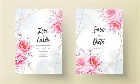 수채화 빨간 장미 결혼식 초대 카드 무료 벡터