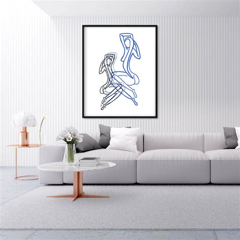 Blue Naked Woman Drawing Wall Art Prints Woman Art Print In Etsy