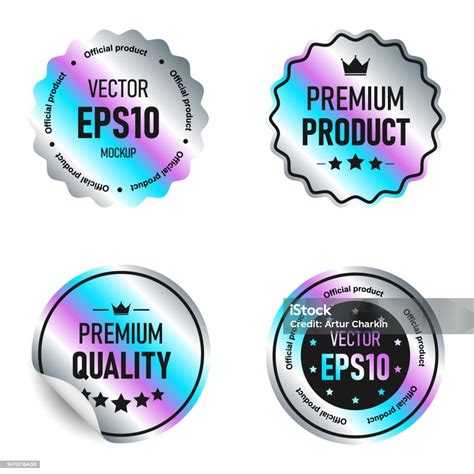 흰색 배경에 격리된 둥근 홀로그램 스티커 세트 색종이 태그 엠블럼 라벨의 템플릿 0명에 대한 스톡 벡터 아트 및 기타 이미지