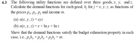 Solved The Following Utility Function Are Defined Over Three Chegg