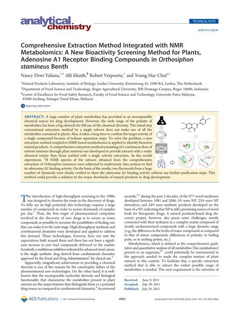 Pdf Comprehensive Extraction Method Integrated With Nmr Metabolomics A New Bioactivity