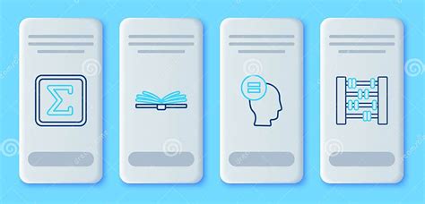 Set Line Open Book Calculation Sigma Symbol And Abacus Icon Vector Stock Vector