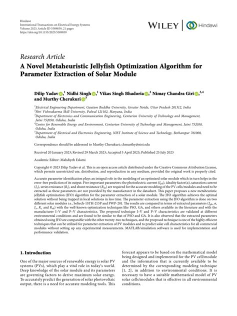 PDF A Novel Metaheuristic Jellyfish Optimization Algorithm For