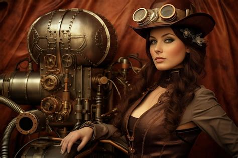 Premium Ai Image Portrait Of Beautiful Steam Punk Woman Engineer
