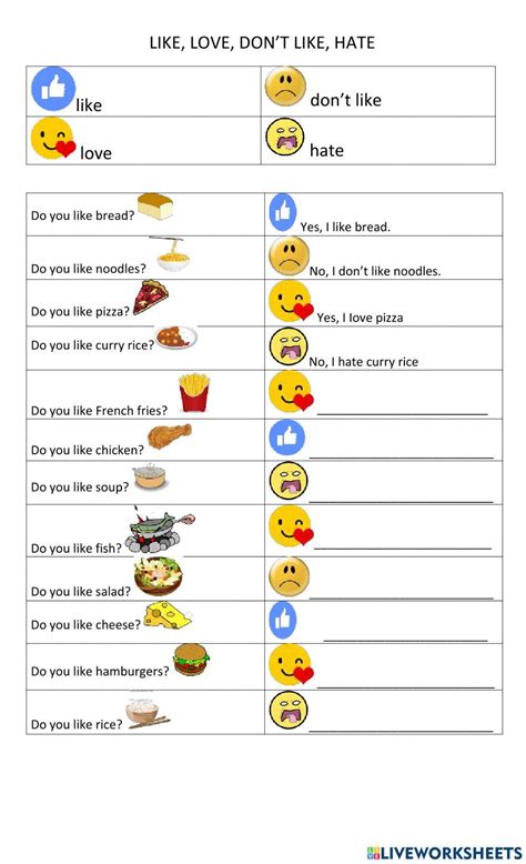 5th 6th Likes Dislikes Worksheet Dream English Likes And Dislikes