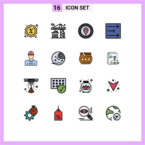 Set Of 16 Modern Ui Icons Symbols Signs For Worker Construction Location Wind Arrow Editable
