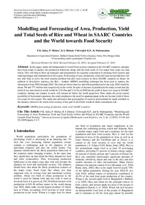Pdf Forecasting Of Area Production Yield And Total Seeds Of Rice