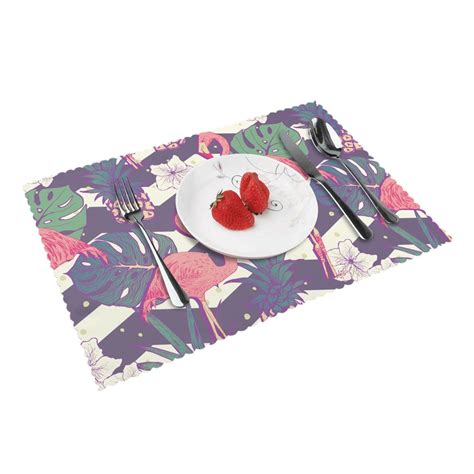Home Tropical Palm Tree Banana Leaves Pink Flamingo Placemats Set Of 4