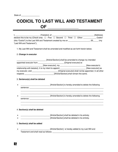 Free Printable Codicil To Will Templates [pdf Word] Form