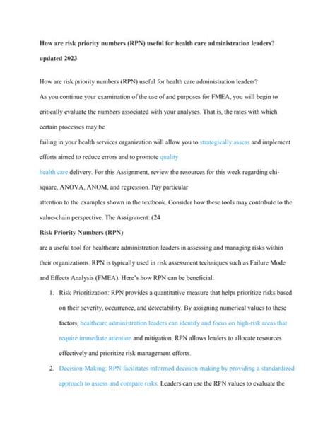 How Are Risk Priority Numbers Doc 20 Docx