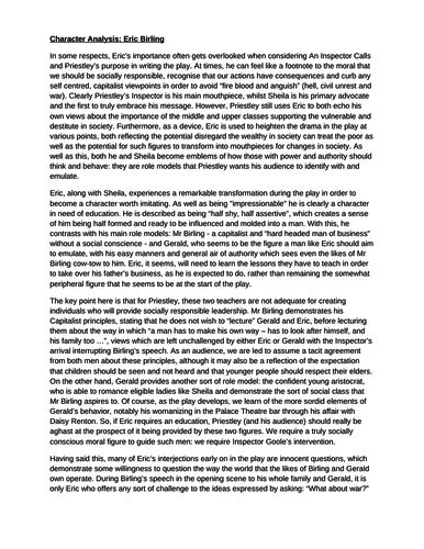 Eric Birling Character Analysis Teaching Resources