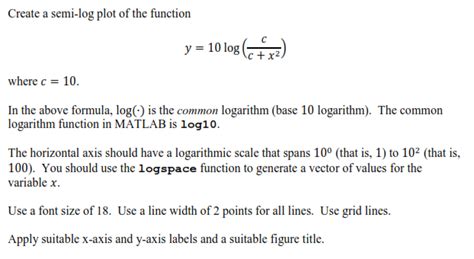 solved create a semi log plot of the function y 10 log