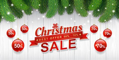 크리스마스 판매 배너 템플릿 타이포그래피 크리스마스 트리 반짝이 공 별과 리본 장식 포스터 웹 배너 및 카드 벡터 일러스트 레이