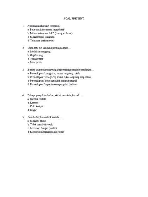 Soal Pre Test And Post Test Pdf