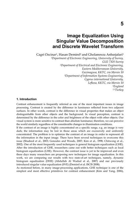 Pdf Image Equalization Using Singular Value Decomposition And Discrete Wavelet Transform