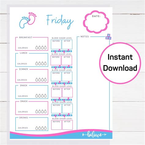 Printable Gestational Diabetes Food Tracker Glucose And Sugar Level Log