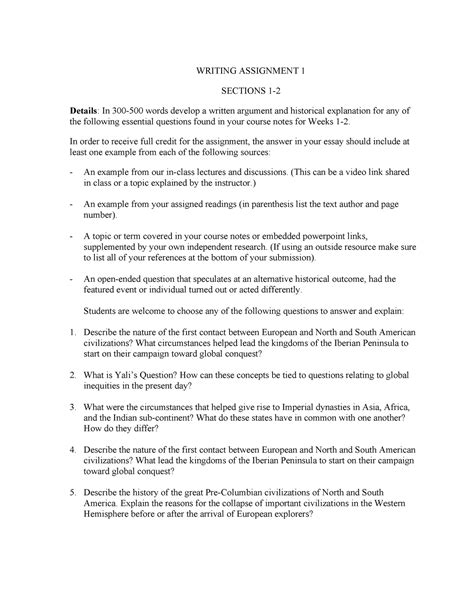 Writing Assignment 1 Useful For Coursework Writing Assignment 1