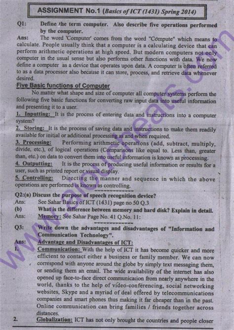 Basics Of Ict Code Free Solved Assignments Of Aiou Spring For Ba B