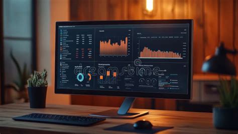Modern Workspace With A Computer Displaying Data Visualizations And