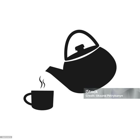 오차 주전자와 컵의 블랙 실루엣 흰색 배경에 차 아이콘입니다 벡터 일러스트 레이 션입니다 0명에 대한 스톡 벡터 아트 및 기타
