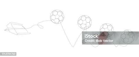 축구공이 있는 종이 비행기의 연속 라인 하나 가는 선 그림 벡터 개념입니다 등고선 그리기 창의적인 아이디어 Championship에 대한 스톡 벡터 아트 및 기타 이미지