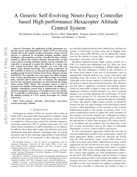 A Generic Self Evolving Neuro Fuzzy Controller Based High Performance Hexacopter Altitude