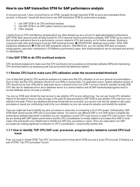 How To Use Sap Transaction St06 For Sap Performance Analysis Pdf Load Balancing Computing