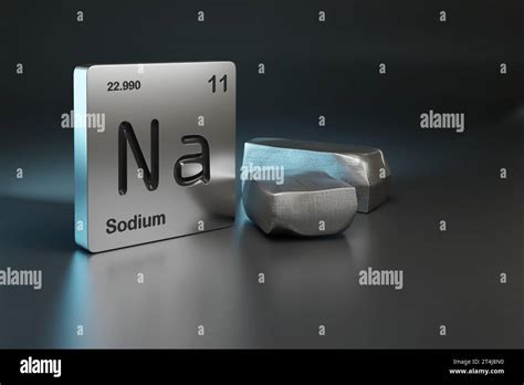 Sodium Element Symbol From The Periodic Table Near Metallic Sodium With