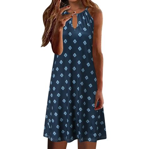 Weaiximiung Womens Halter Neck Dress Blouses Skirt Sleeveless Sun Flowy