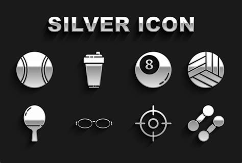 수영 배구 공 아령 타겟 스포츠 라켓 연주 탁구 당구 수영장 스누커 테니스 및 피트니스 셰이커 아이콘을위한 안경 세트 벡터 건강한 생활방식에 대한 스톡 벡터 아트 및 기타