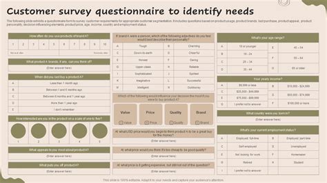 Customer Survey Questionnaire To Identify Needs Strategic Guide For Market Mkt Ss V Ppt Presentation