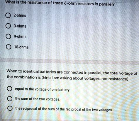 SOLVED What Is The Resistance Of Three Ohm Resistors In Parallel Ohms Ohms Ohms