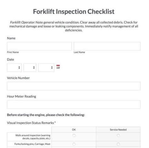 Forklift Inspection Checklist Template Formstack