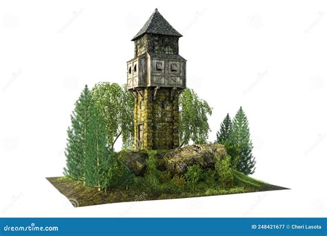 Medieval Fantasy Watchtower 3d Illustration 3d Rendering Royalty Free