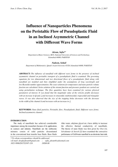 Pdf Influence Of Nanoparticles Phenomena On The Peristaltic Flow Of