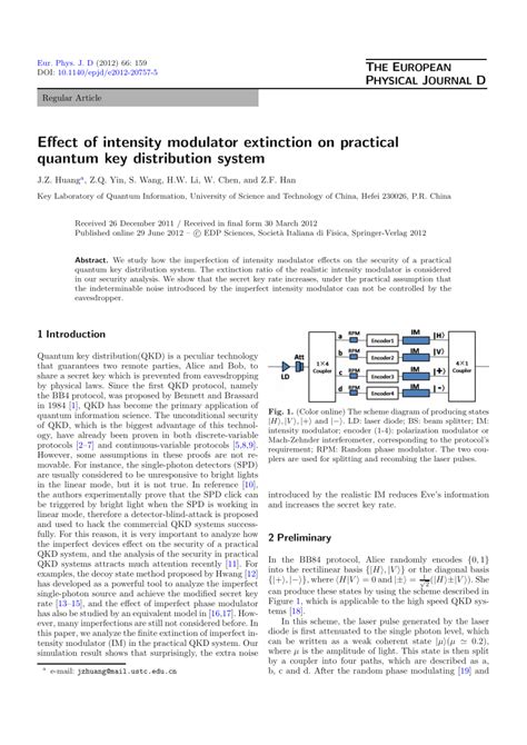 Pdf Effect Of Intensity Modulator Extinction On Practical Quantum Key