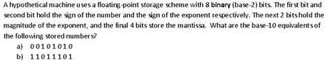 Solved A Hypothetical Machine Uses A Floating Point Storage Scheme With 8 Binary Base 2 Bits