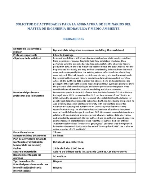 Seminario Dynamic Data Integration In Reservoir Modelling The Road Ahead Pdf Geophysics