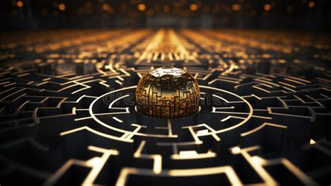A Conceptual Image Of A Complex Maze With Golden Edges And A Central
