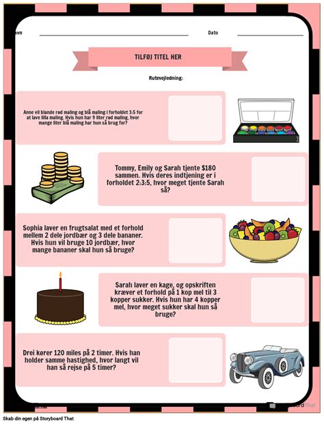 Forhold Og Proportion Formulerede Problemer Storyboard