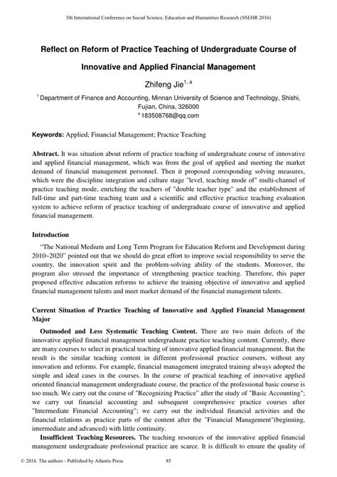 Pdf Reflect On Reform Of Practice Teaching Of Undergraduate Course Of