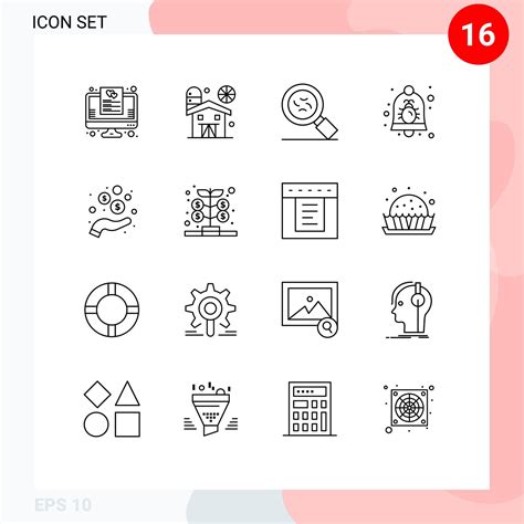 Pictogram Set Of 16 Simple Outlines Of Income Security Bacteria Notification Alarm Editable
